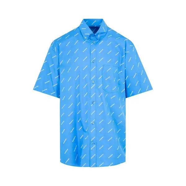 Balenciaga All Over Logo Button-down Shirt - Blue