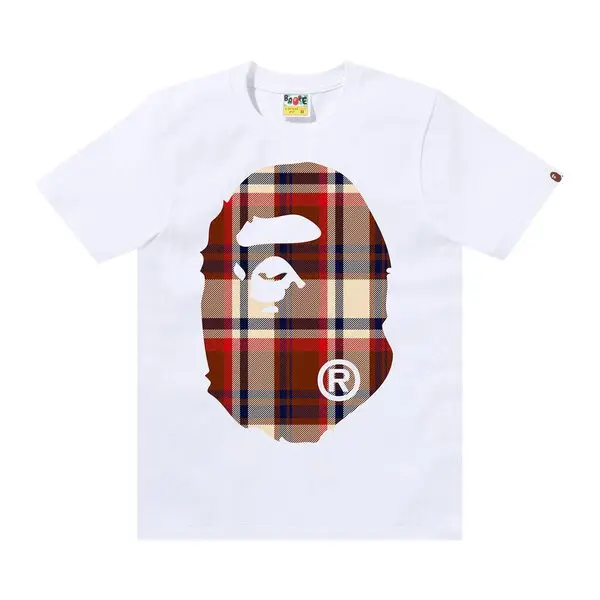 A BATHING APE Check Big Ape Head Tee - White