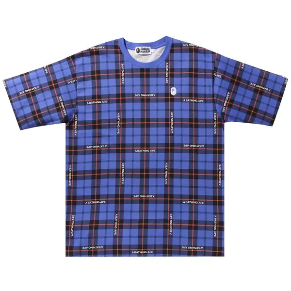 A BATHING APE Check Relaxed Fit One Point Tee - Blue
