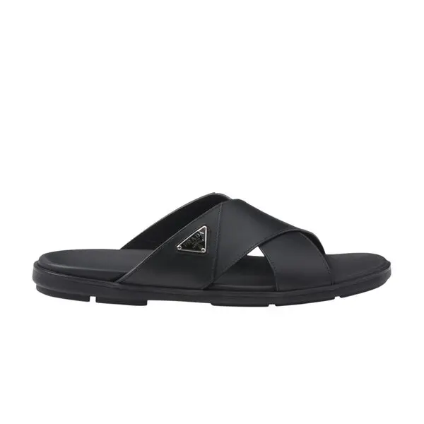 Prada Leather Criss Cross Slides