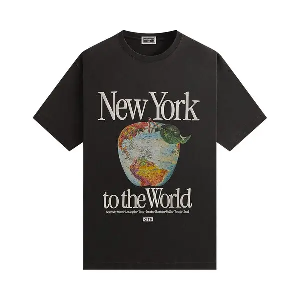 Kith Ny To The World Apple Globe Vintage Tee - Black | Editorialist