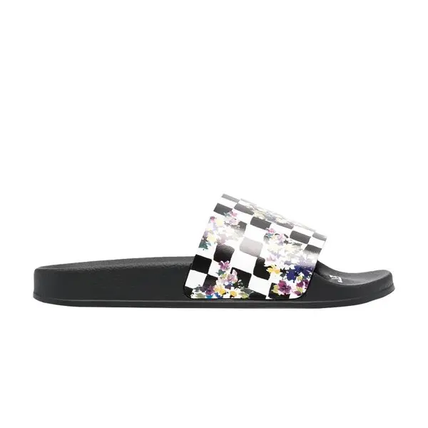 Off-White Floral Checkerboard Sliders - Black