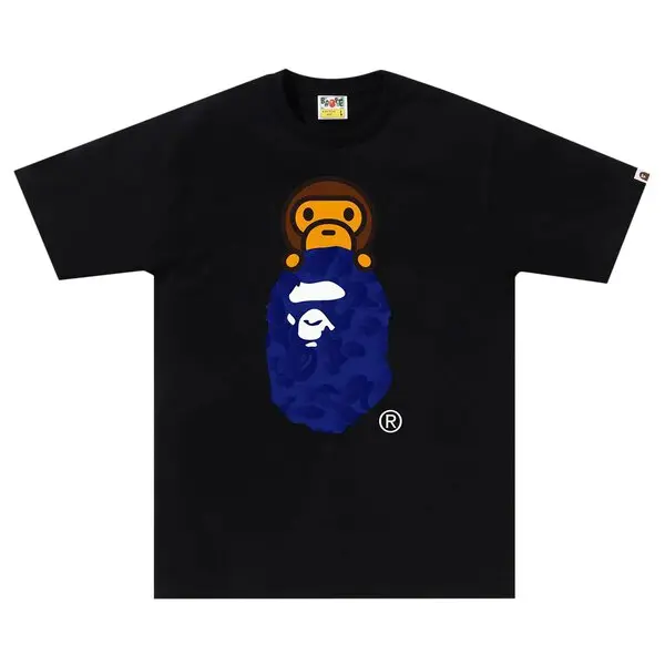 A BATHING APE Ink Camo Milo On Ape Head Tee - Black
