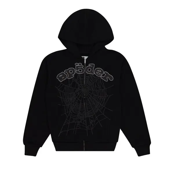 SP5DER X Young Thug Rhinestone Zip-up Hoodie - Black