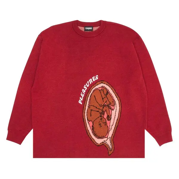 PLEASURES Utero Jacquard Pullover Sweater - Red