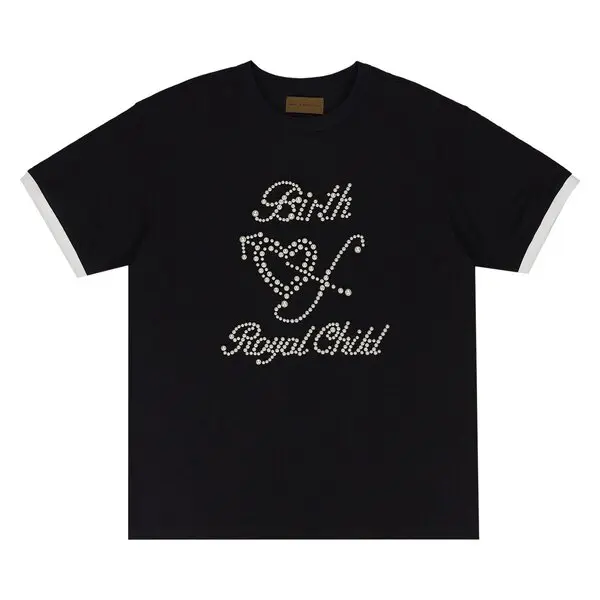 BIRTH OF ROYAL CHILD Pearl Patchwork Short-sleeve T-shirt - Black