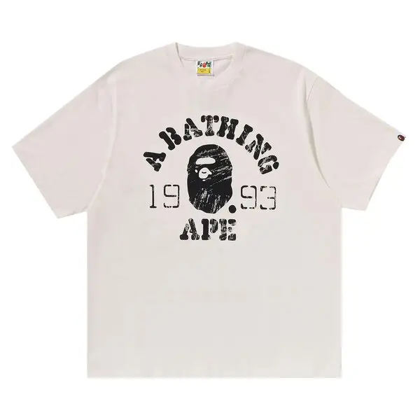 A BATHING APE Screen Print College Relaxed Fit Tee - Cream