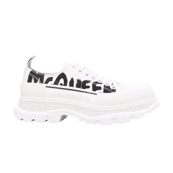 Alexander McQueen Tread Slick Lace Up Sneaker With Graffiti Logo - White
