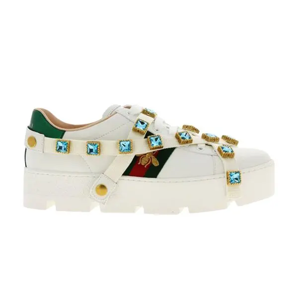 Gucci Ace Platform Sneakers With Gems