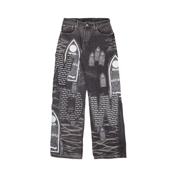 WHO DECIDES WAR Motif Patched Denim - Grey