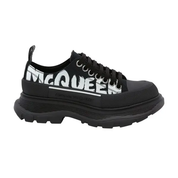 Alexander McQueen Tread Slick Low Top Sneakers With Graffiti Logo - Black