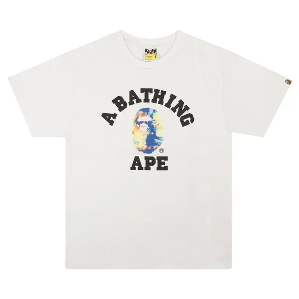 A BATHING APE Tie-dye College T-shirt - White