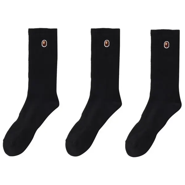A BATHING APE Ape Head One Point Socks 3 Pairs - Black