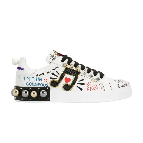 Dolce & Gabbana Portofino Musical Note Patch Sneakers - White