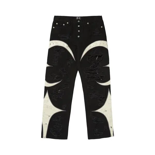 THUG CLUB Leather Washing Denim Pants - Black