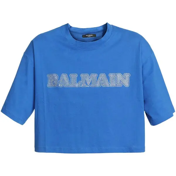 Balmain Cropped Rhinestone T-shirt