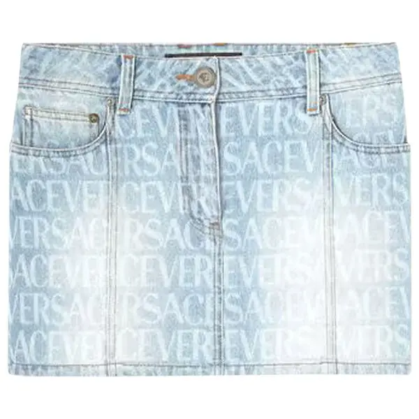 Versace Logo Denim Mini Skirt - Blue