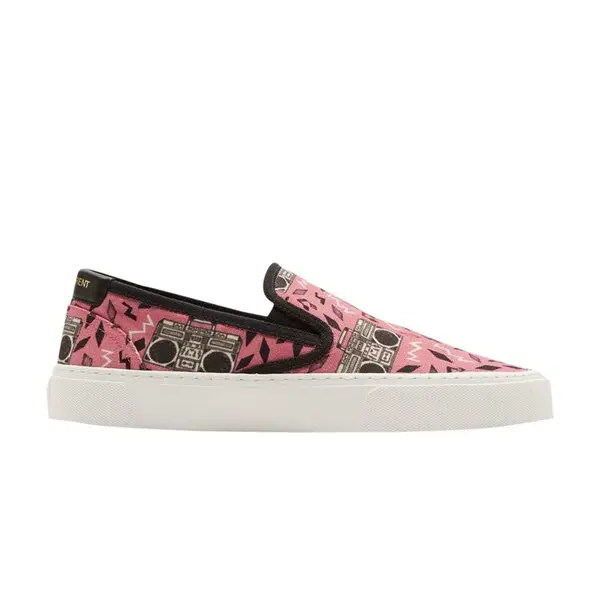 Saint Laurent Venice Radio Print Slip-ons - Pink