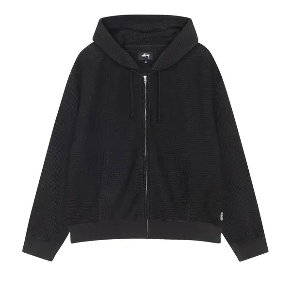 StüSsy Double Layer Waffle Zip Hoodie - Black | Editorialist