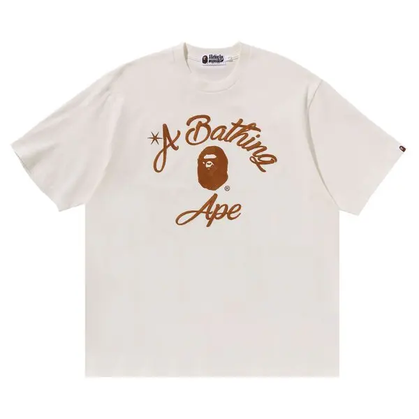 A BATHING APE Chain Stitch College Relaxed Fit Tee - White