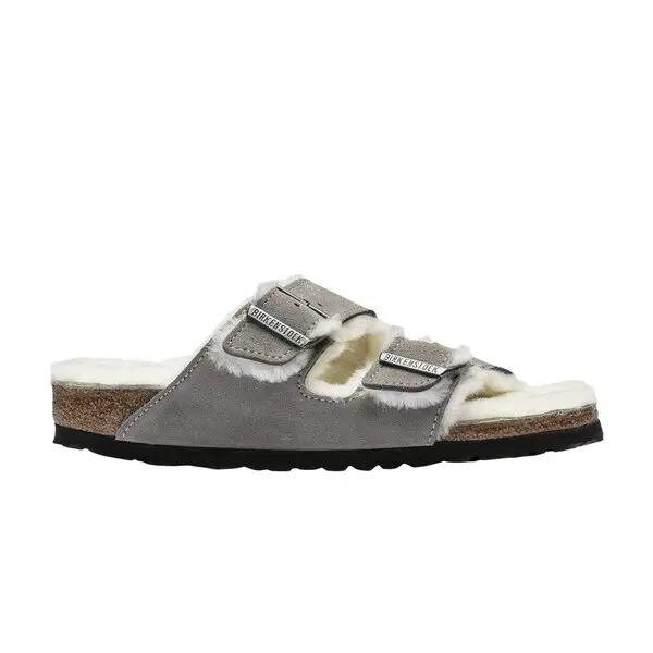 BIRKENSTOCK Arizona Shearling Suede Leather Sandals - Grey