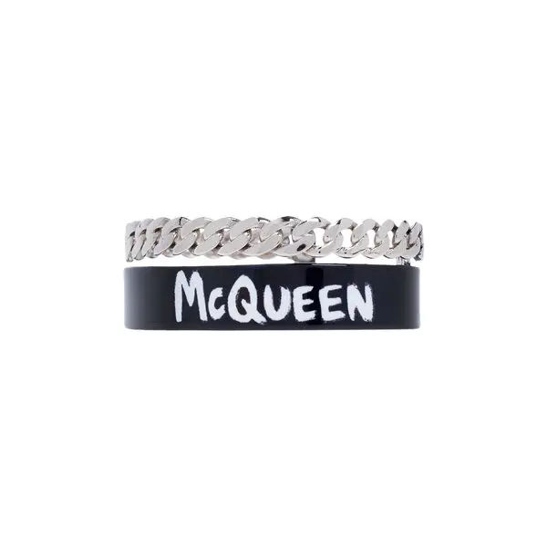 Alexander McQueen Graffiti Open Cuff Bracelet - Black