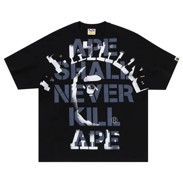 A BATHING APE Spray Print College Relaxed Fit Tee - Black