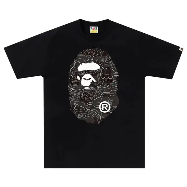 A BATHING APE Layered Line Camo Big Ape Head Tee - Black