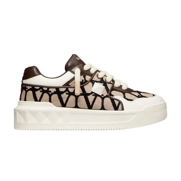 Valentino Garavani One Stud Xl Low 'toile Iconographe Natural Fondant - Brown