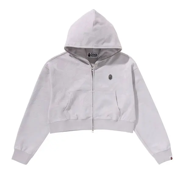 A BATHING APE Solid Camo Jacquard Cropped Zip Hoodie - Grey