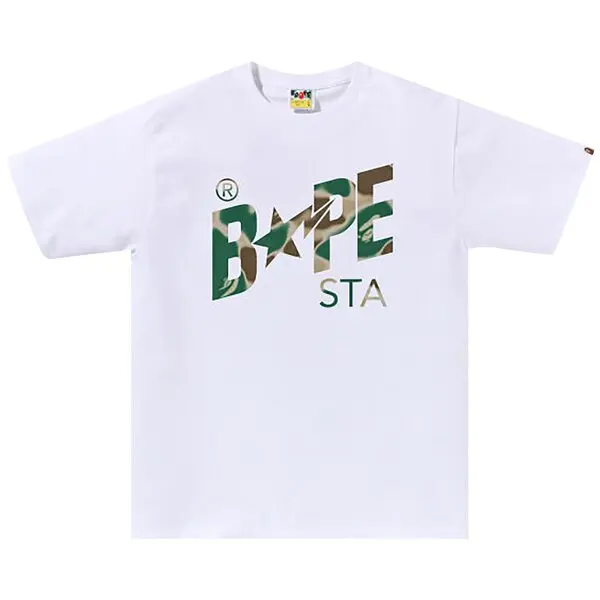 A BATHING APE Liquid Camo Sta Logo Tee - White