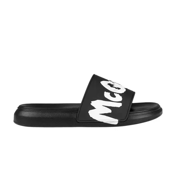 Alexander McQueen Rubber Pool Slide With Graffiti Logo - Black