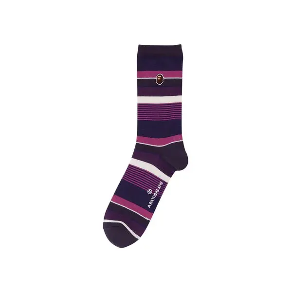 A BATHING APE Striped Crew Socks - Purple