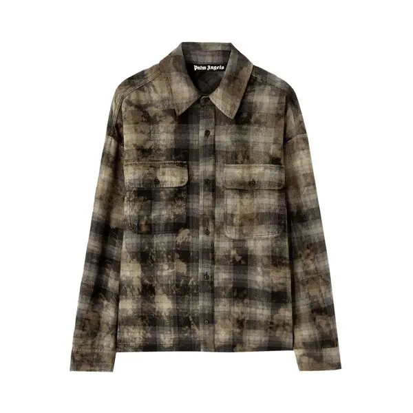 Palm Angels Curved Logo Check Shirt - Grey