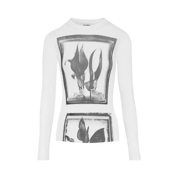 Jean Paul Gaultier Flowers Cadres Mesh Long-sleeve Top - White