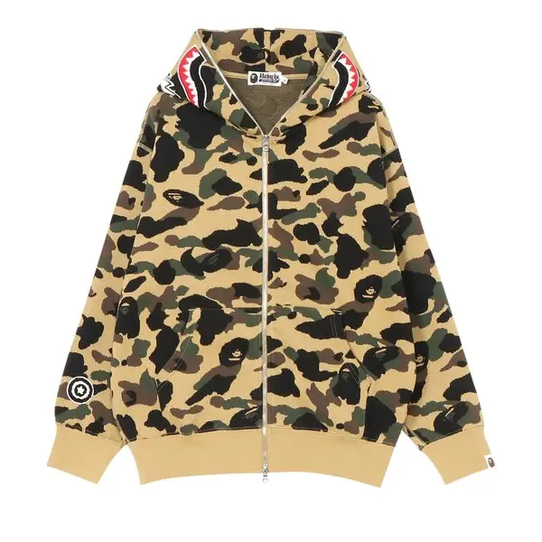 A BATHING APE 1st Camo Jacquard Shark Relaxed Fit Full Zip Hoodie - Yellow