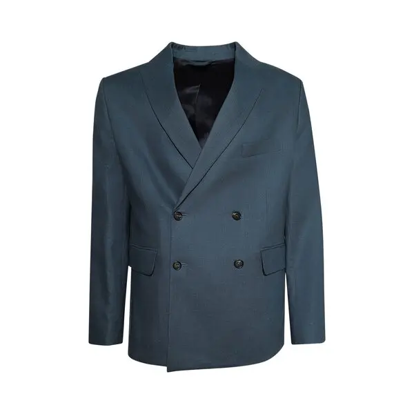 BODE Linen Double-breasted Suit Jacket - Blue