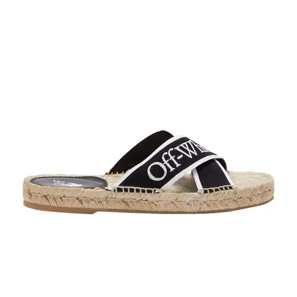 Off-White Bookish Criss-cross Espadrille Sliders - Black