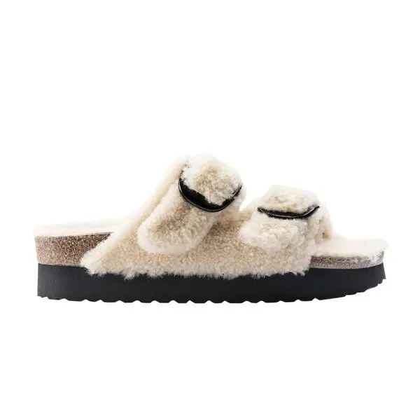 BIRKENSTOCK Arizona Big Buckle Shearling Slides - Cream