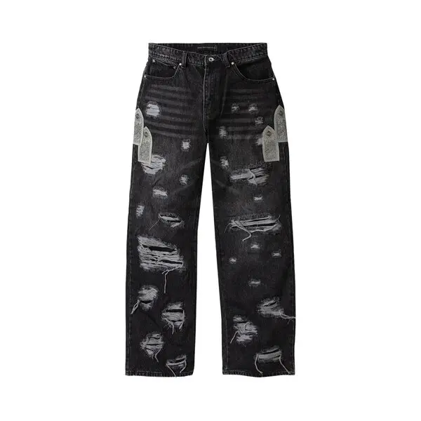 WHO DECIDES WAR Side Patch Relaxation Denim Jeans - Grey