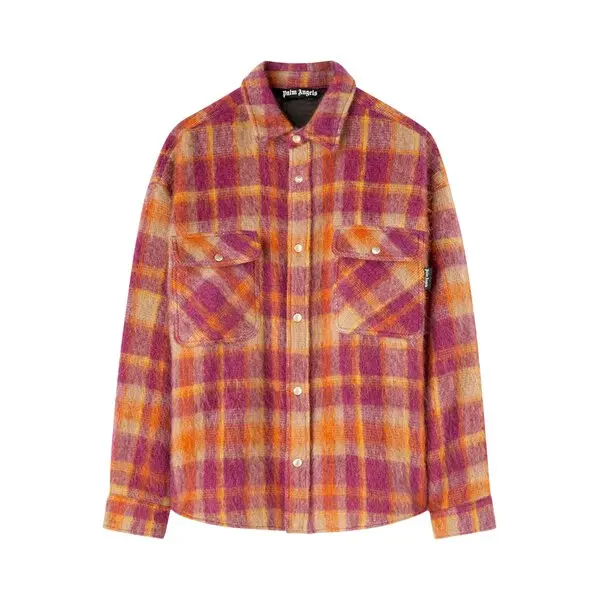 Palm Angels Brushed Wool Check Overshirt - Red