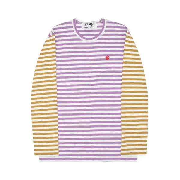 Play Comme Des Garcon Bi-color Striped Long-sleeve Heart T-shirt - Purple