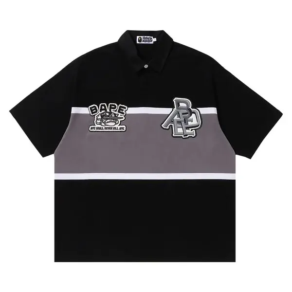 A BATHING APE Color Blocked Rugby Polo - Black