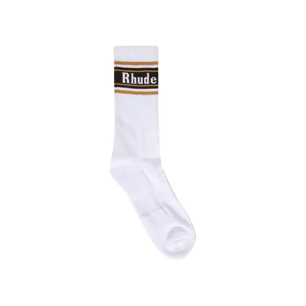 Rhude Stripe Logo Crew Socks - White