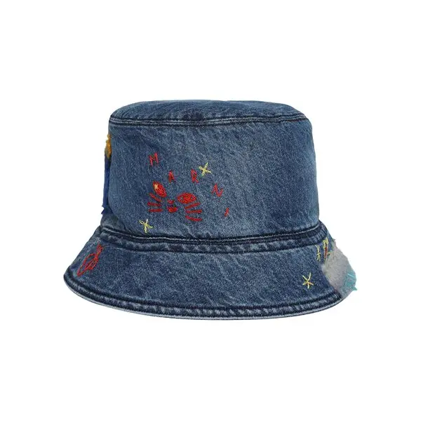 Marni Embroidered Denim Bucket Hat - Blue