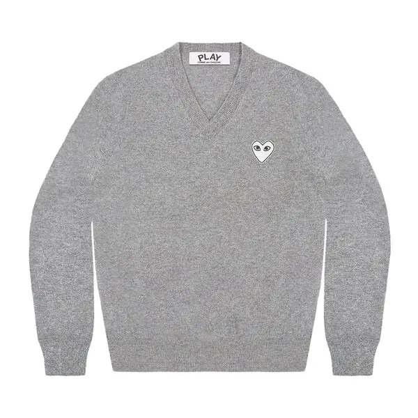 Play Comme Des Garcon Heart V-neck Sweater - Grey
