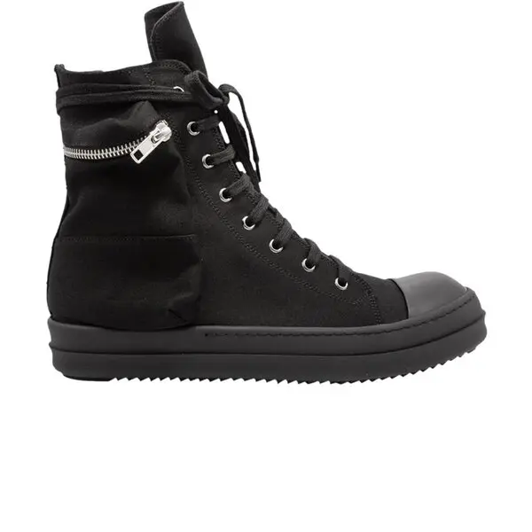 Rick Owens Gethsemane Cotton Cargo High Sneakers - Black