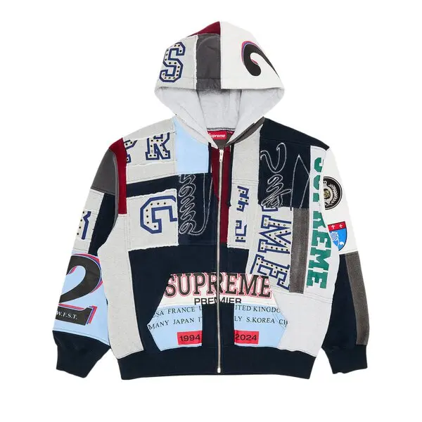 Supreme Patchwork Zip-up Hooded Sweatshirt - Blue