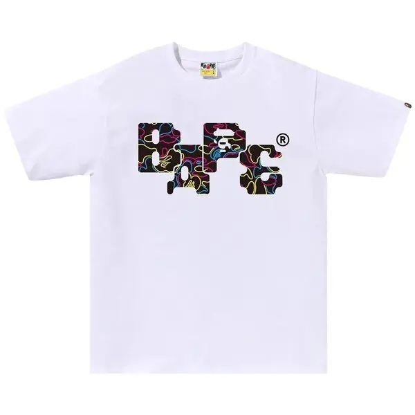 A BATHING APE Neon Camo 8bit Logo Tee - White