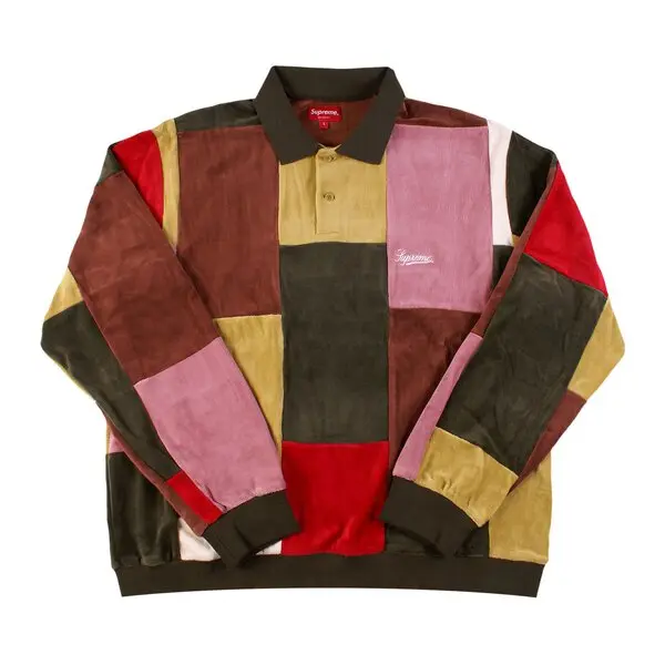 Supreme Patchwork Velour Long-sleeve Polo